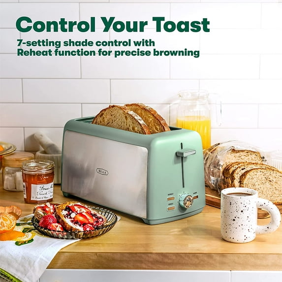 4 Slice Toaster, Long Slot & Removable Crumb Tray - 7 Shading Options ...