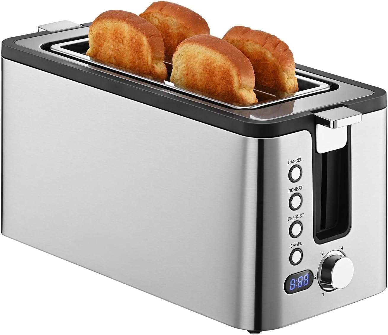4 Slice Toaster, Long Slot Toaster with Keep Warm Rack, Bagel/Defrost ...