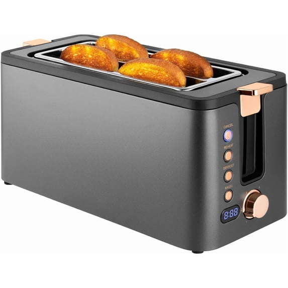 4 Slice Toaster, Long Slot Toaster With Warming Rack, Timer, Bagel ...