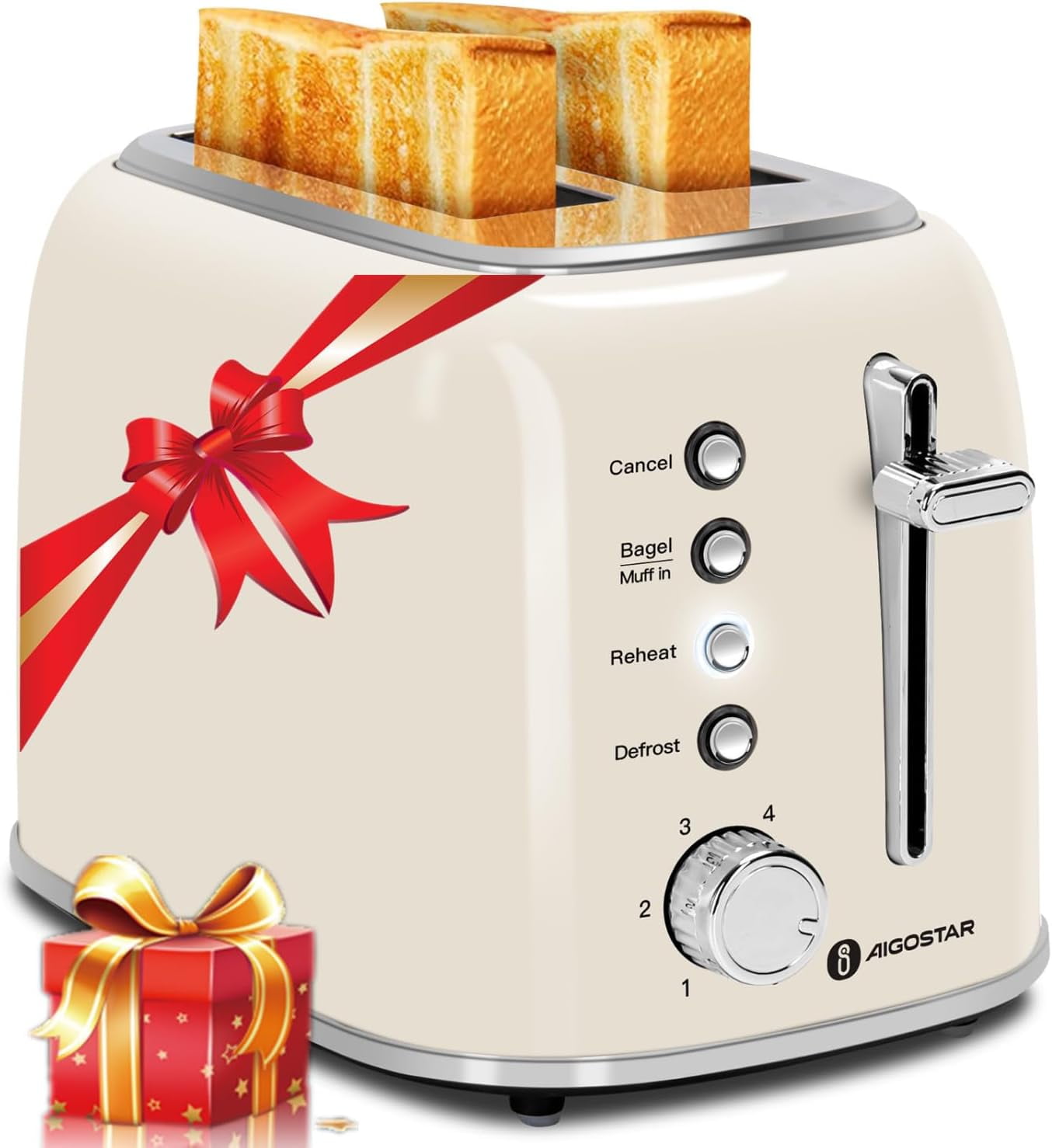 4 Slice Toaster, Long Slot Toaster With Warming Rack, Timer, Bagel ...