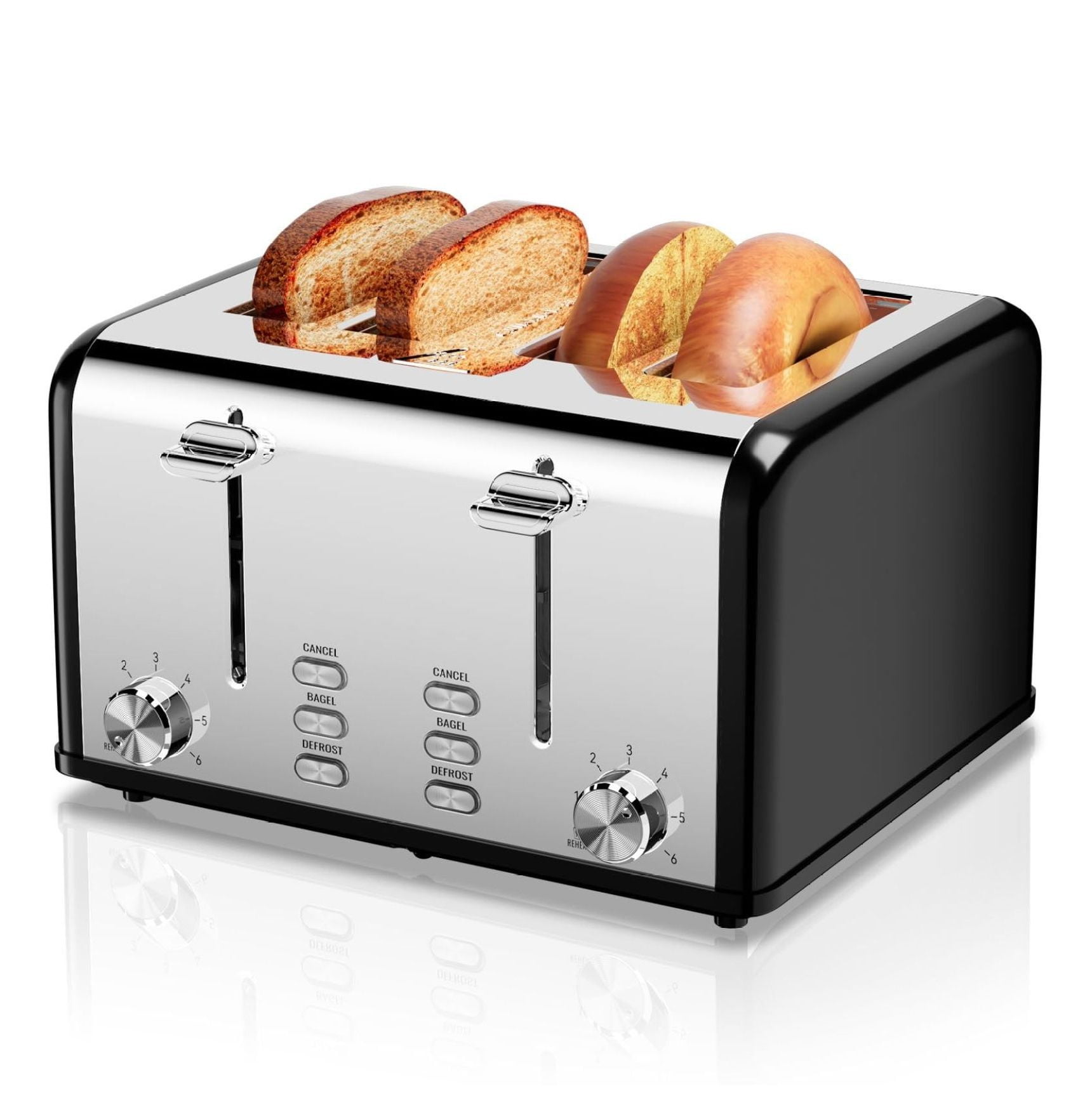 4 Slice Toaster Stainless Steel Retro Toasters, Bagel, Defrost, Reheat ...
