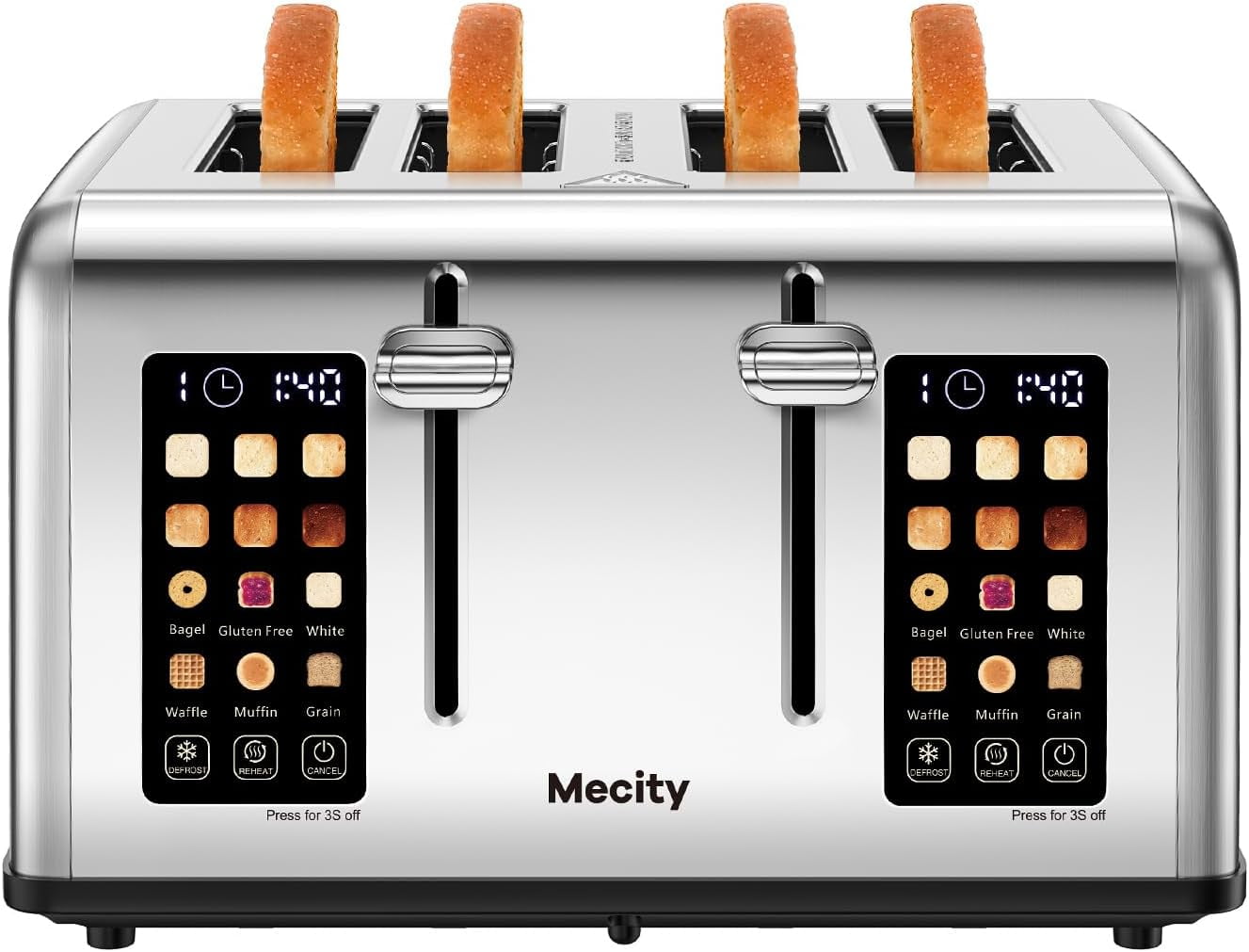 4 Slice Toaster with Touch Screen Control, 4 Wide Slots, Stainless ...