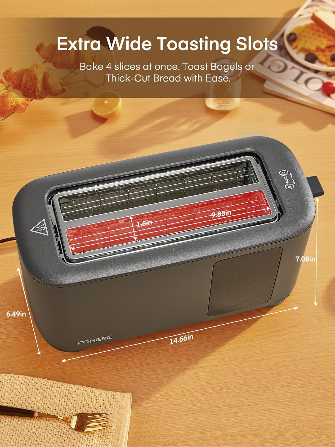 4 Slice Toaster Touch Screen Control, Long Extra Wide Slots Smart Bread ...
