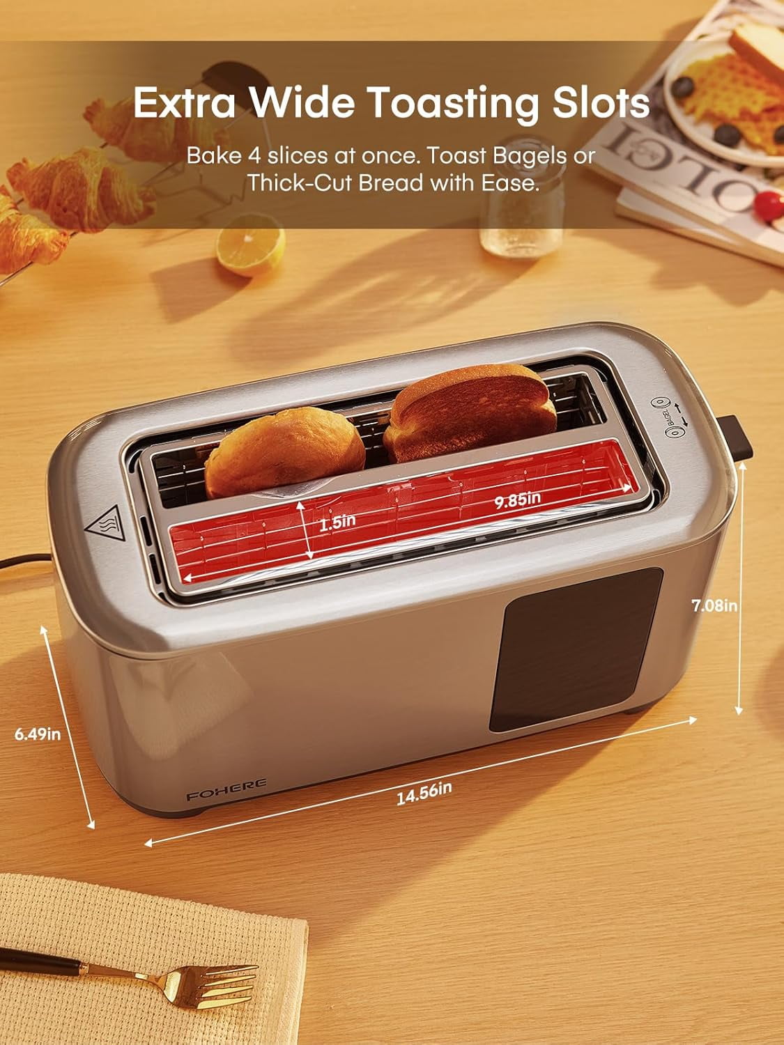 4 Slice Toaster Touch Screen Control, Long Extra Wide Slots Smart Bread ...