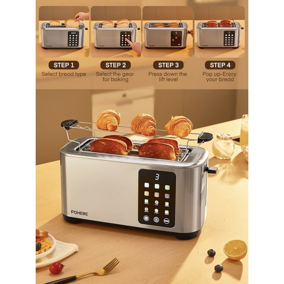 Free Shipping! FOHERE 4 Slice Touchscreen Toaster with Wide Slots, 6 ...