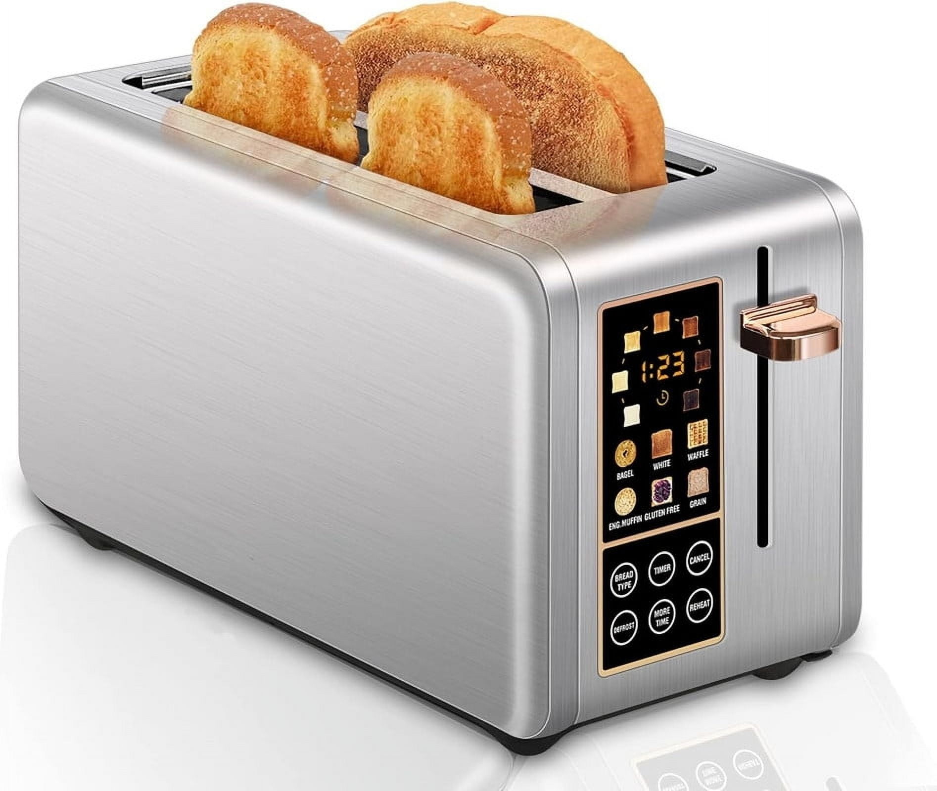 4 Slice Toaster Touch Screen Long Slot,Stainless Steel Smart Bread ...