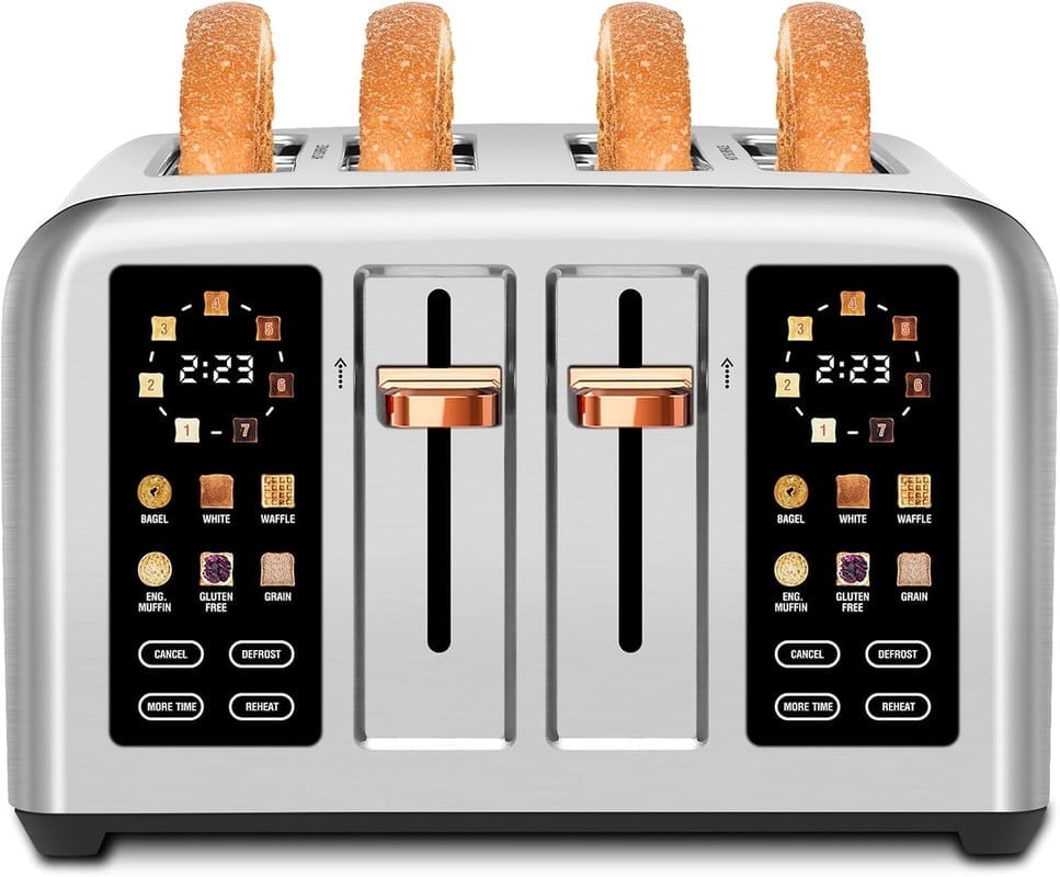 4 Slice Toaster Touch Screen Long Slot, Touch Screen for Dual Control ...