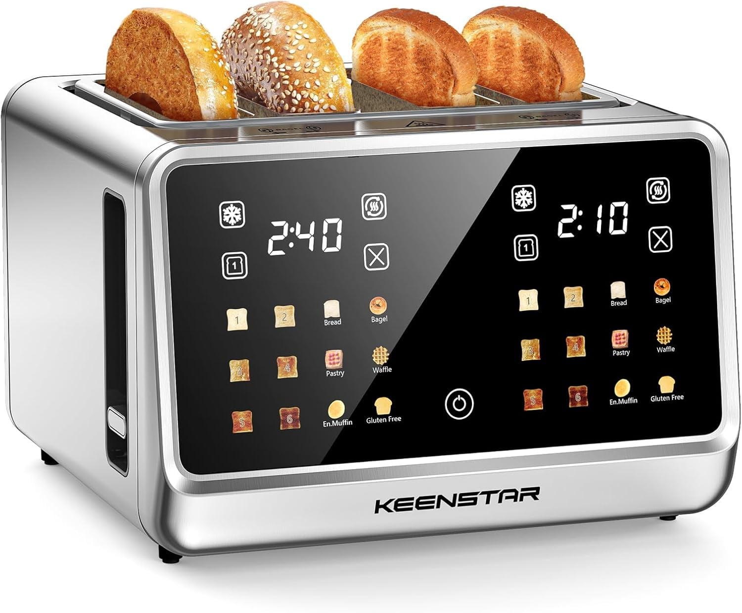 4 Slice Toaster with Touch Screen, Stainless Steel Smart Bread Toaster ...