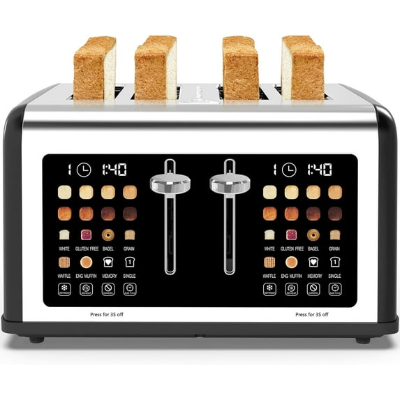4 Slice Toaster with Touch Screen, Stainless Steel Toaster with Digital ...