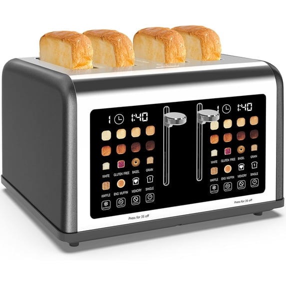 4 Slice Toaster Touch Screen, Stainless Steel Toasters Digital Timer ...