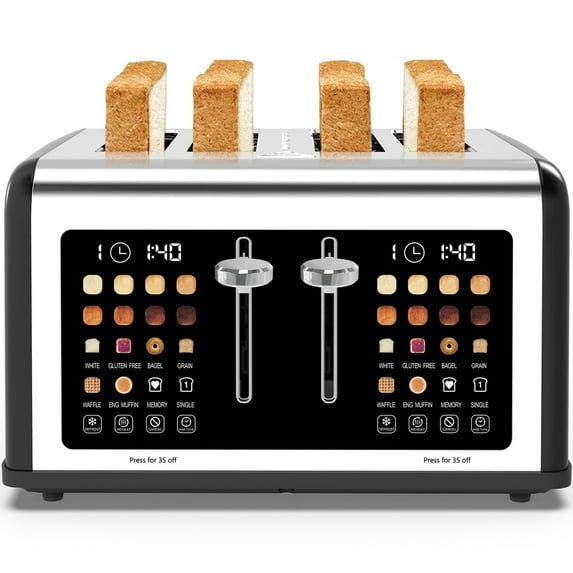 4 Slice Toaster Touch Screen, Stainless Steel Toasters Digital Timer ...