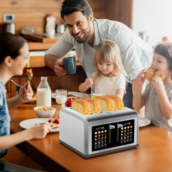 4 Slice Toaster Touch Screen, Stainless Steel Toasters Digital Timer ...