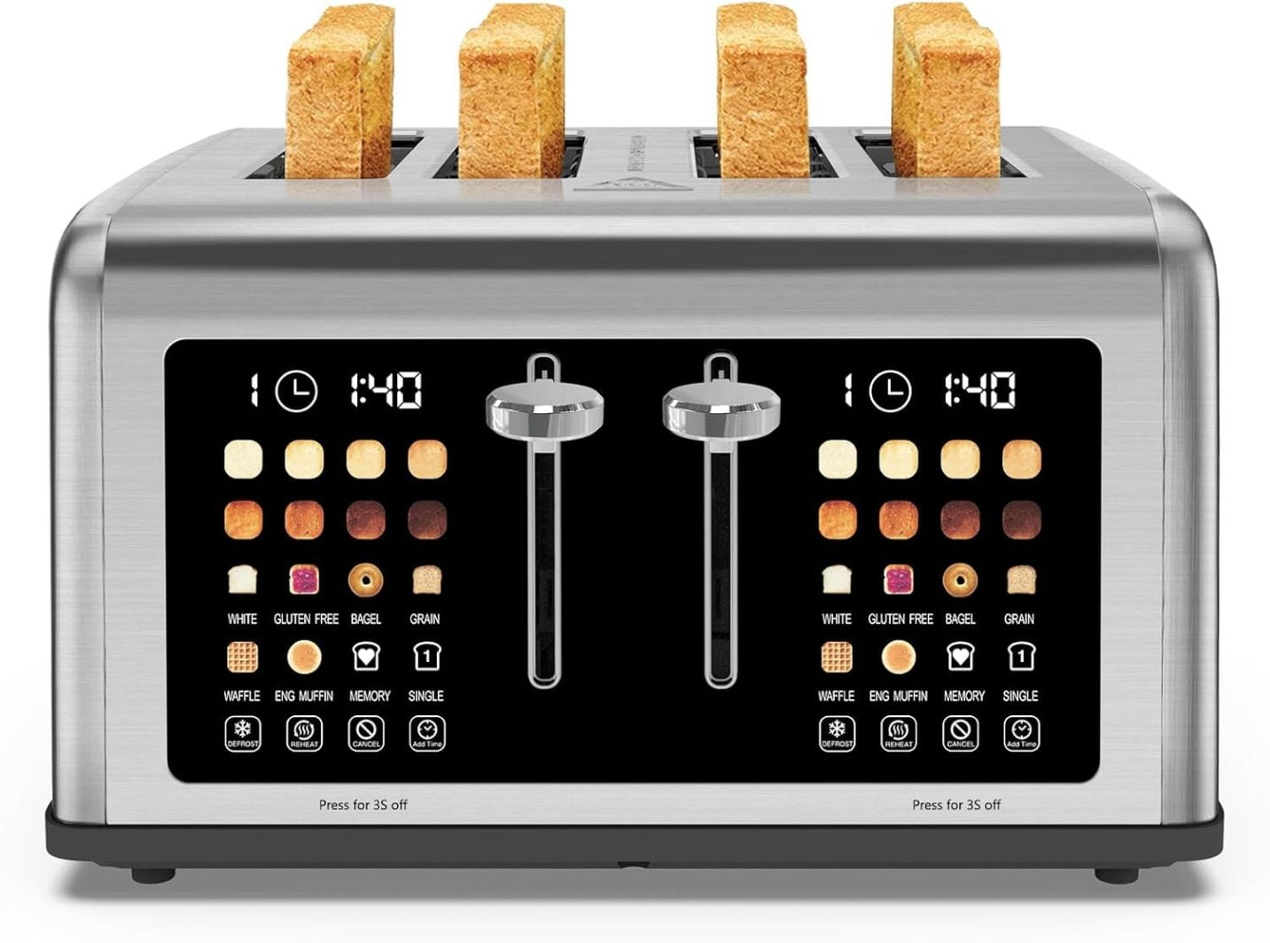 4 Slice Toaster Touch Screen, Stainless Steel Toasters Digital Timer ...