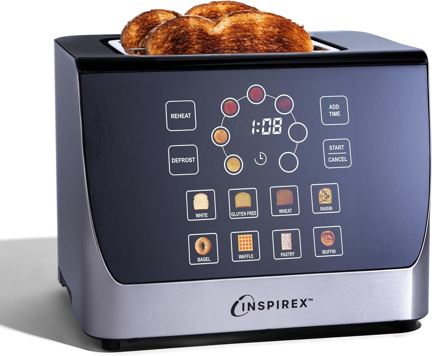 4 Slice Toaster Touch Screen, Stainless Steel Toasters Digital Timer ...