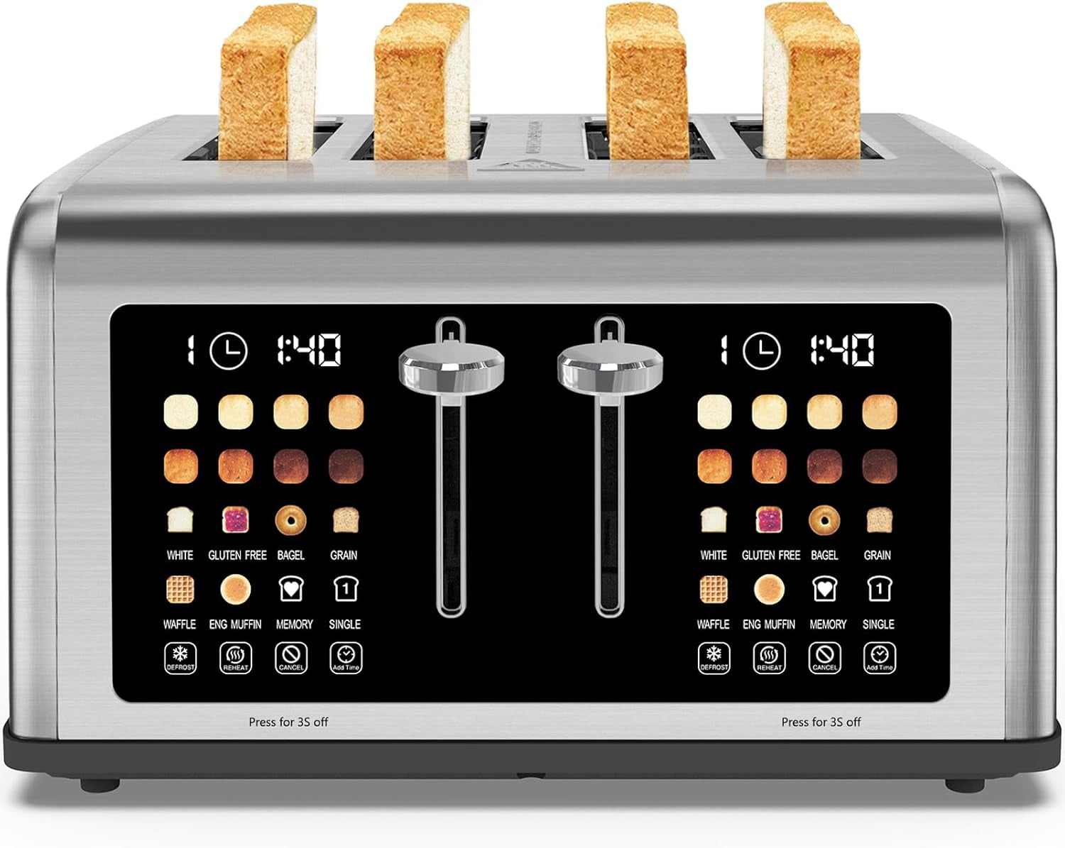 4 Slice Toaster Touch Screen, Stainless Steel Toasters Digital Timer ...