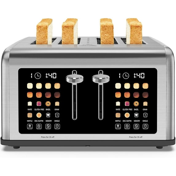4 Slice Toaster Touch Screen, Stainless Steel Toasters Digital Timer ...