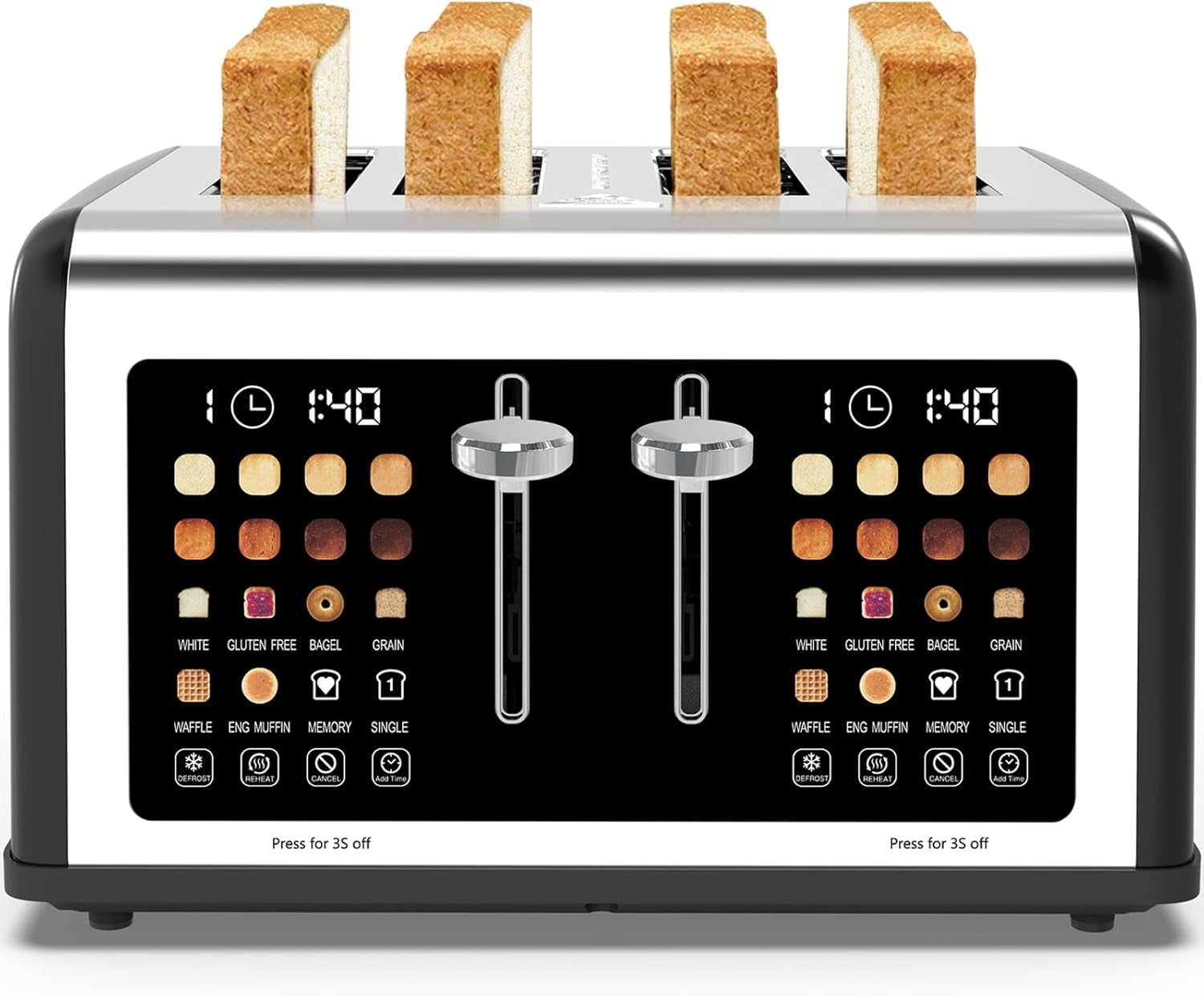 4 Slice Toaster Touch Screen, Stainless Steel Toasters Digital Timer ...