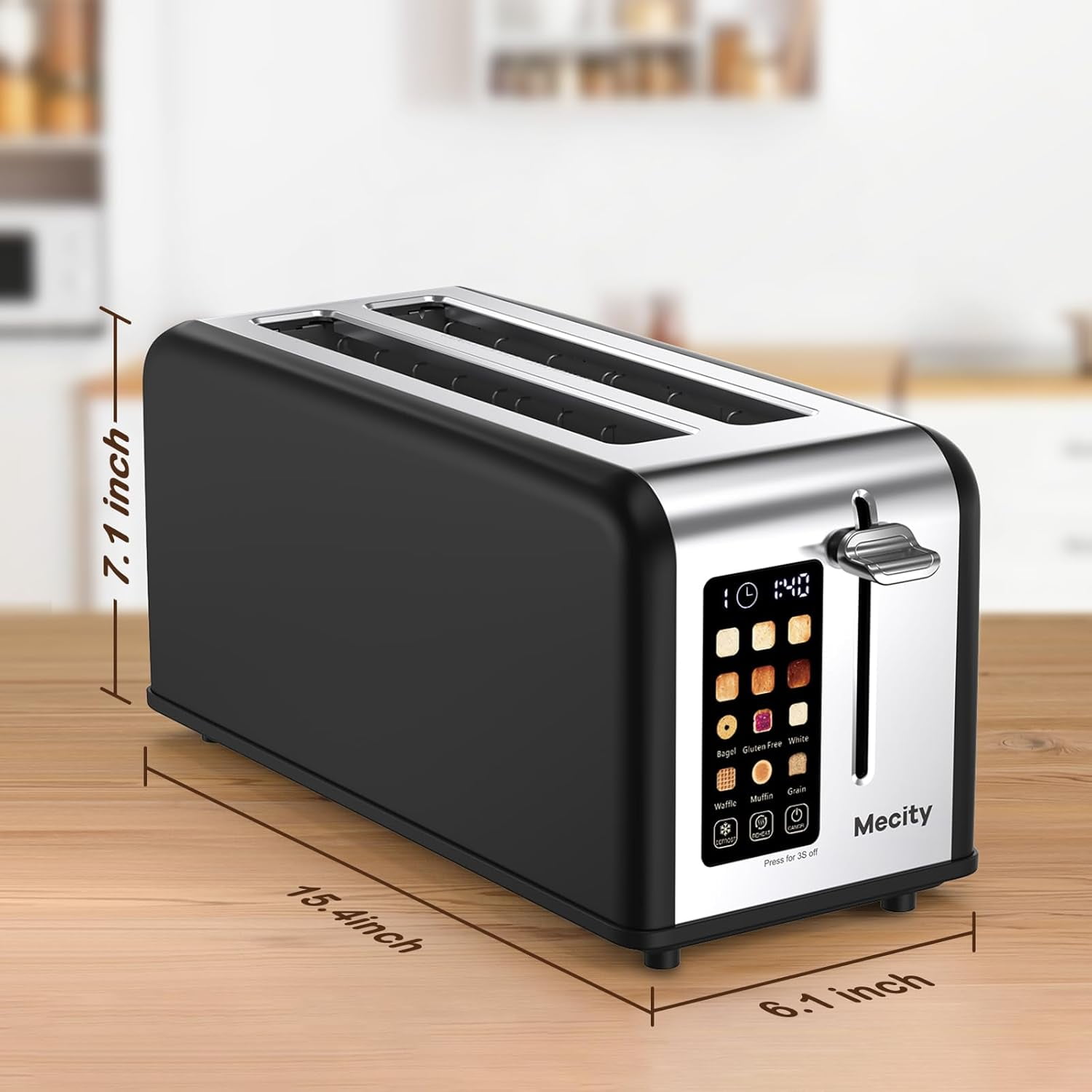4 Slice Toaster with Touchscreen Long Slot, Stainless Steel Smart Bread ...
