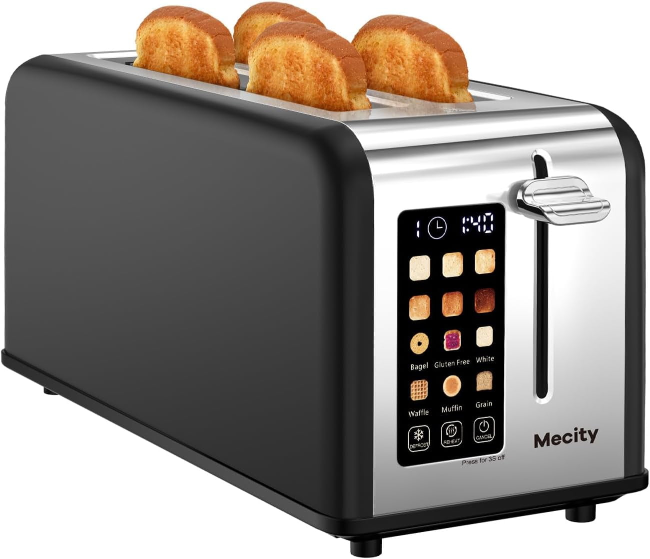 4 Slice Toaster with Touchscreen Long Slot, Stainless Steel Smart Bread ...