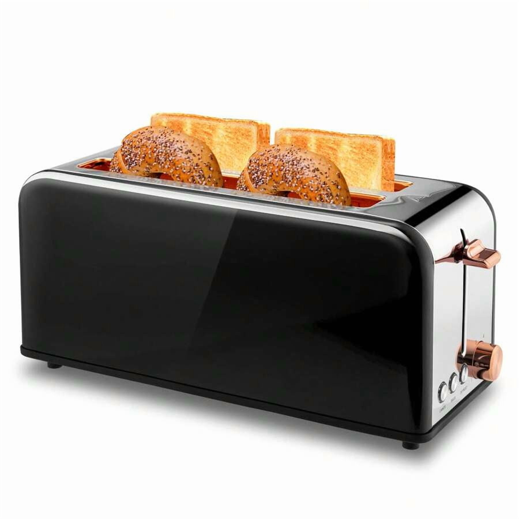 4 Slice Toaster with Wide Slots, 2 Long Slots for Bagels, Waffles & Toast, 6 Browning Levels ...