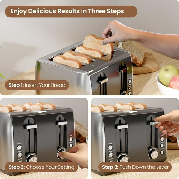 4 Slice Toaster with Crumb Tray for Easy Cleaning, 6 Browning Settings ...