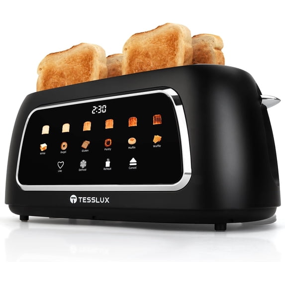 4 Slice Toaster with Touch Screen Control 1.5 Wide Long Slots 6 ...