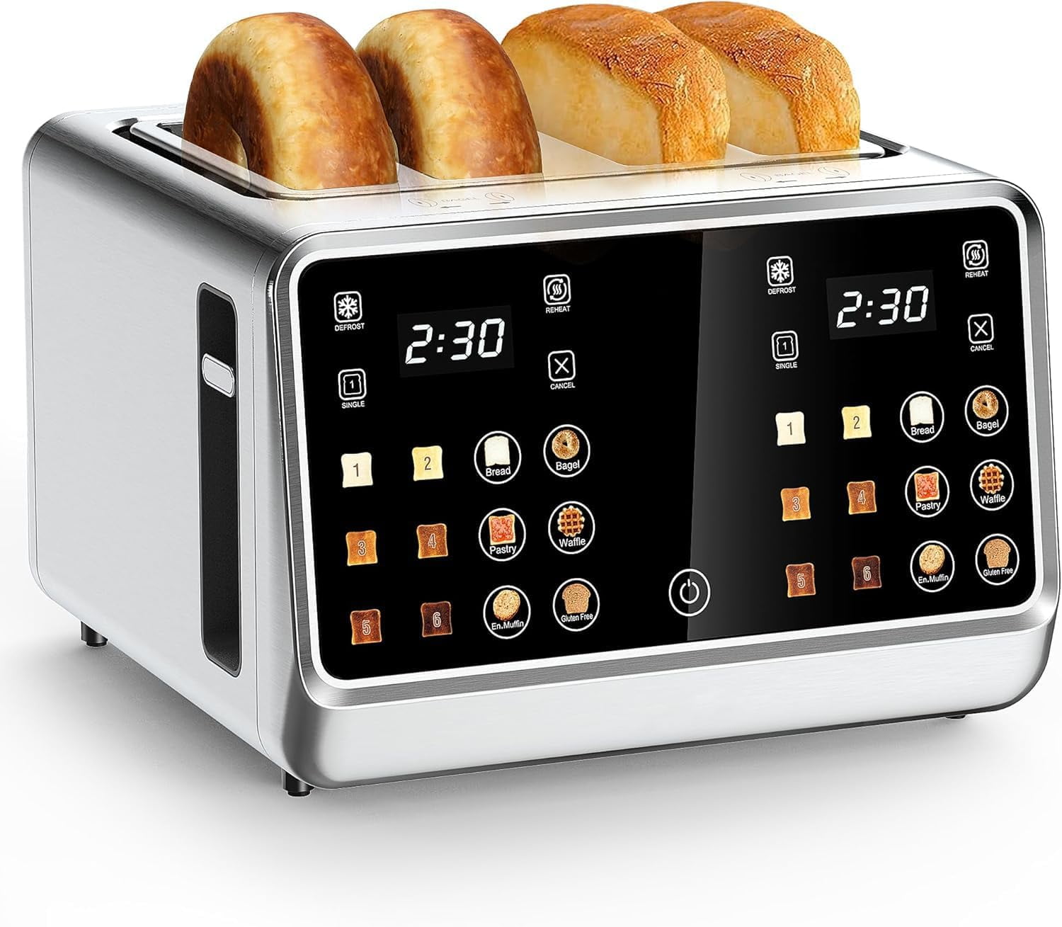 4 Slice Touch Screen Toaster with LCD Display Stainless Steel Digital ...