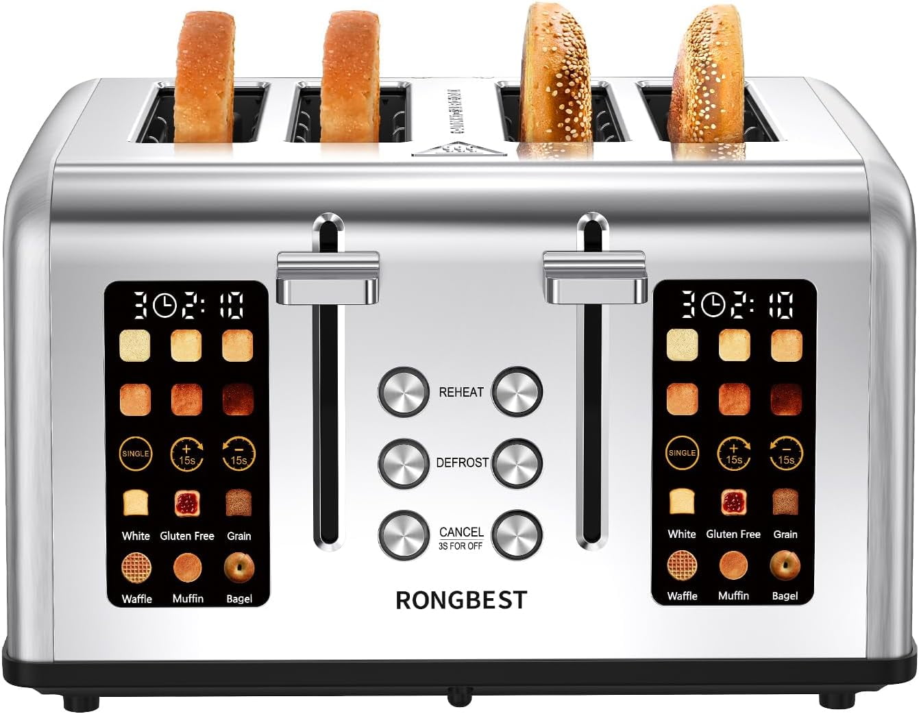 4 Slice Touch Screen Toaster, Stainless Steel Toaster with Wide Slots ...