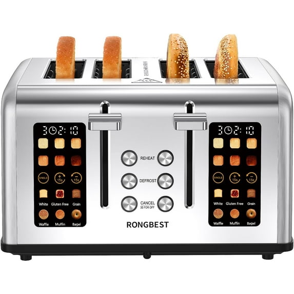 4 Slice Touch Screen Toaster, Stainless Steel Toaster with Wide Slots ...