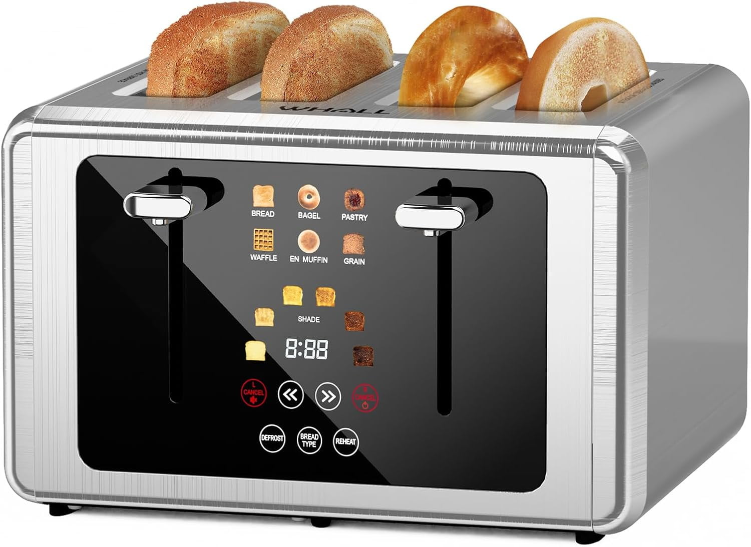 4 Slice Touch Screen Toaster, Stainless Steel Toasters Digital Timer ...