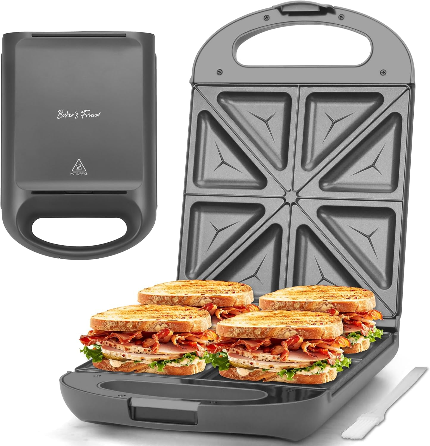 4 Slices of Breakfast Sandwich Maker with Indicator Lights, Nonstick ...