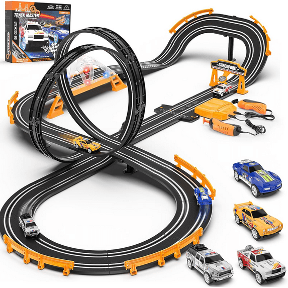 4 Slot Cars Track Set Electric Race Car Track with Slope Circular ...