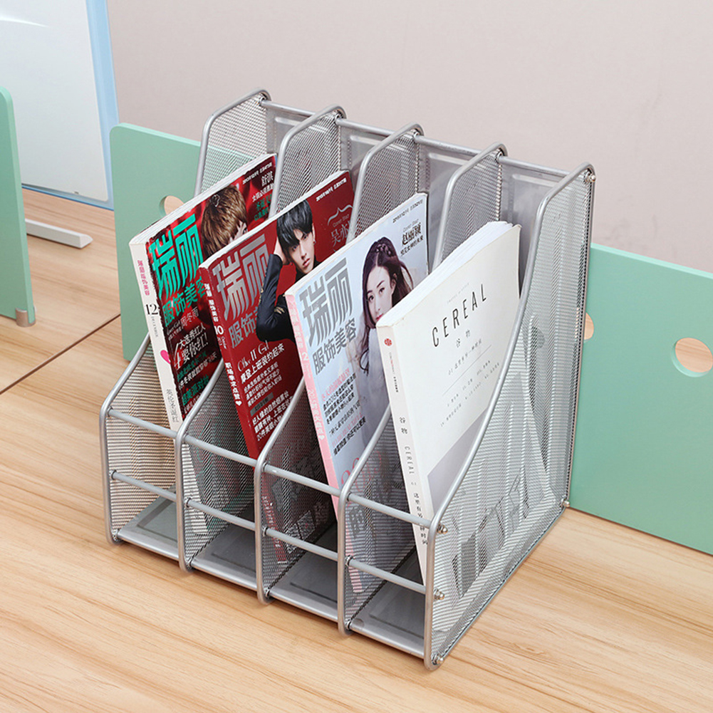 4 Slot Mesh Metal Files Holder Rack Desk Document Organizer Student ...