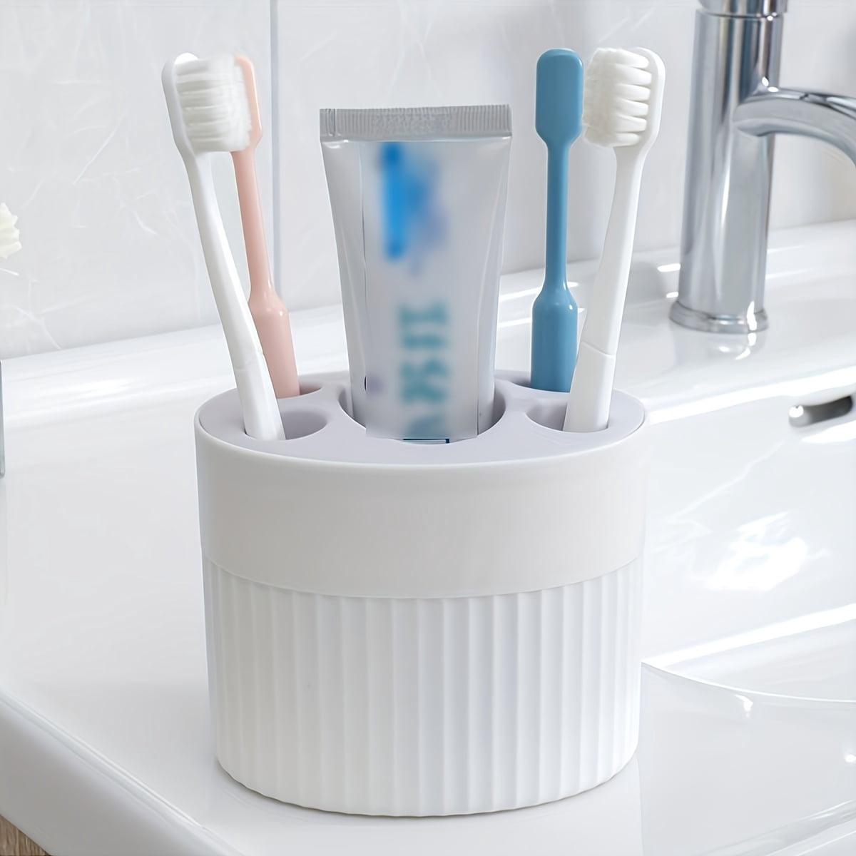 4-Slot Modern Plastic Toothbrush and Toothpaste Holder Set ...