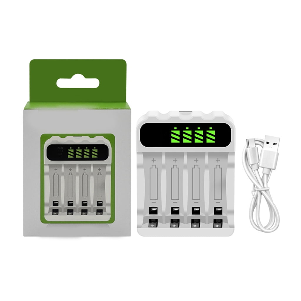 4-Slot NiMH Battery Charging Base USB Type C Input LCD Display for 2A ...