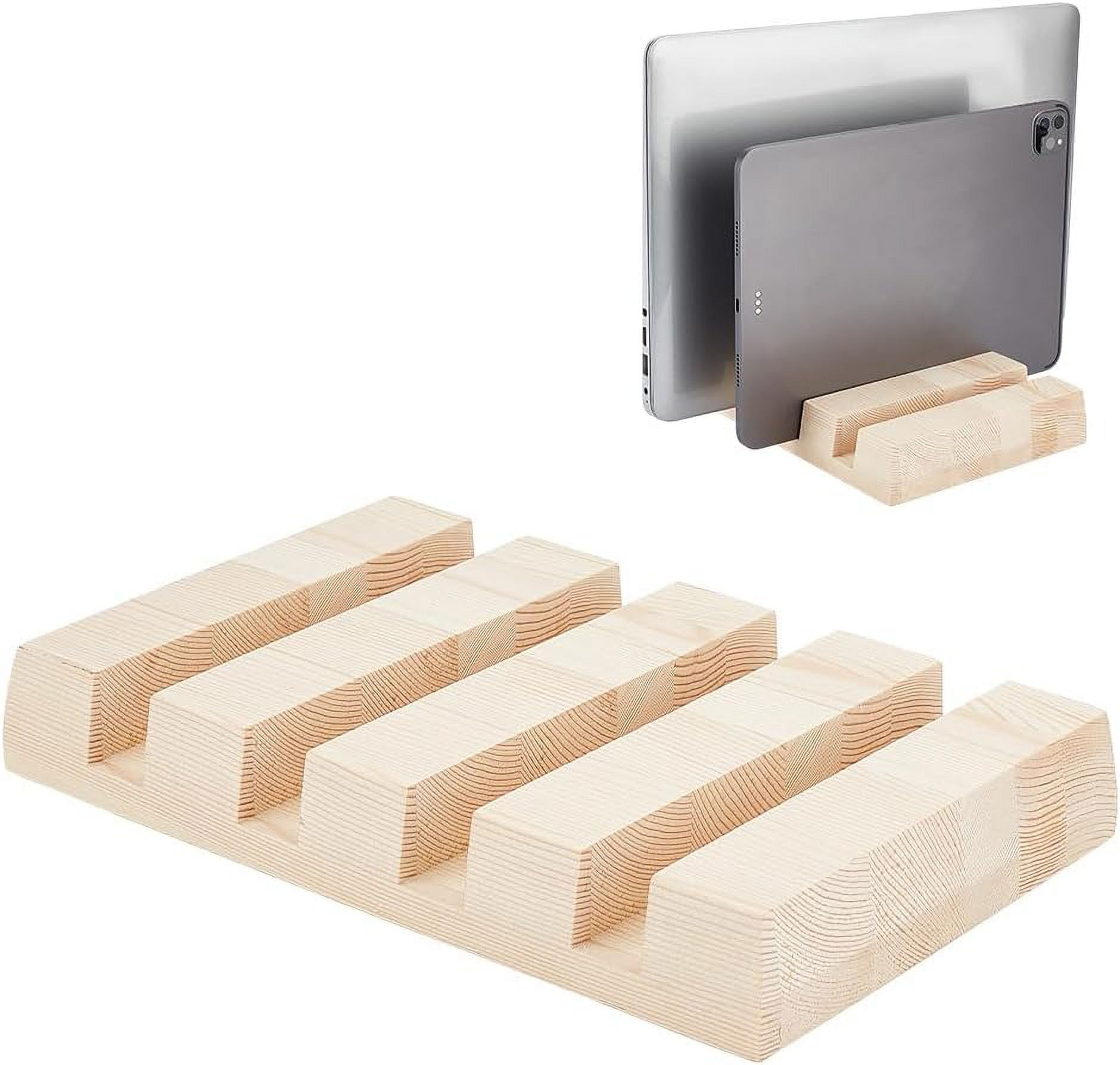 4-Slot Rectangle Wood Vertical Laptop Stand 2cm Groove Antique White ...