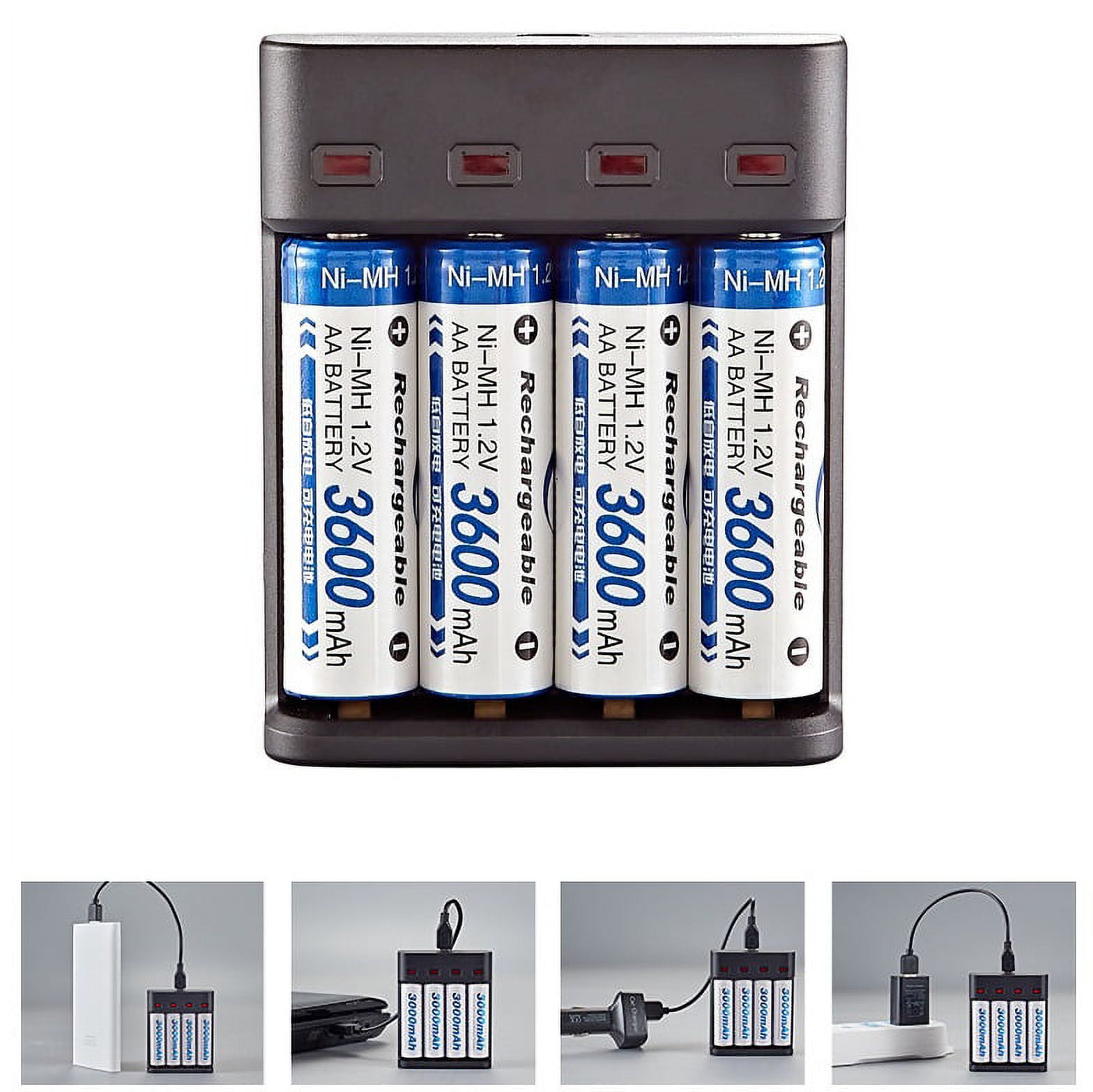4 Slot USB Charger for AA/AAA Rechargeable Battery Independent Charging ...