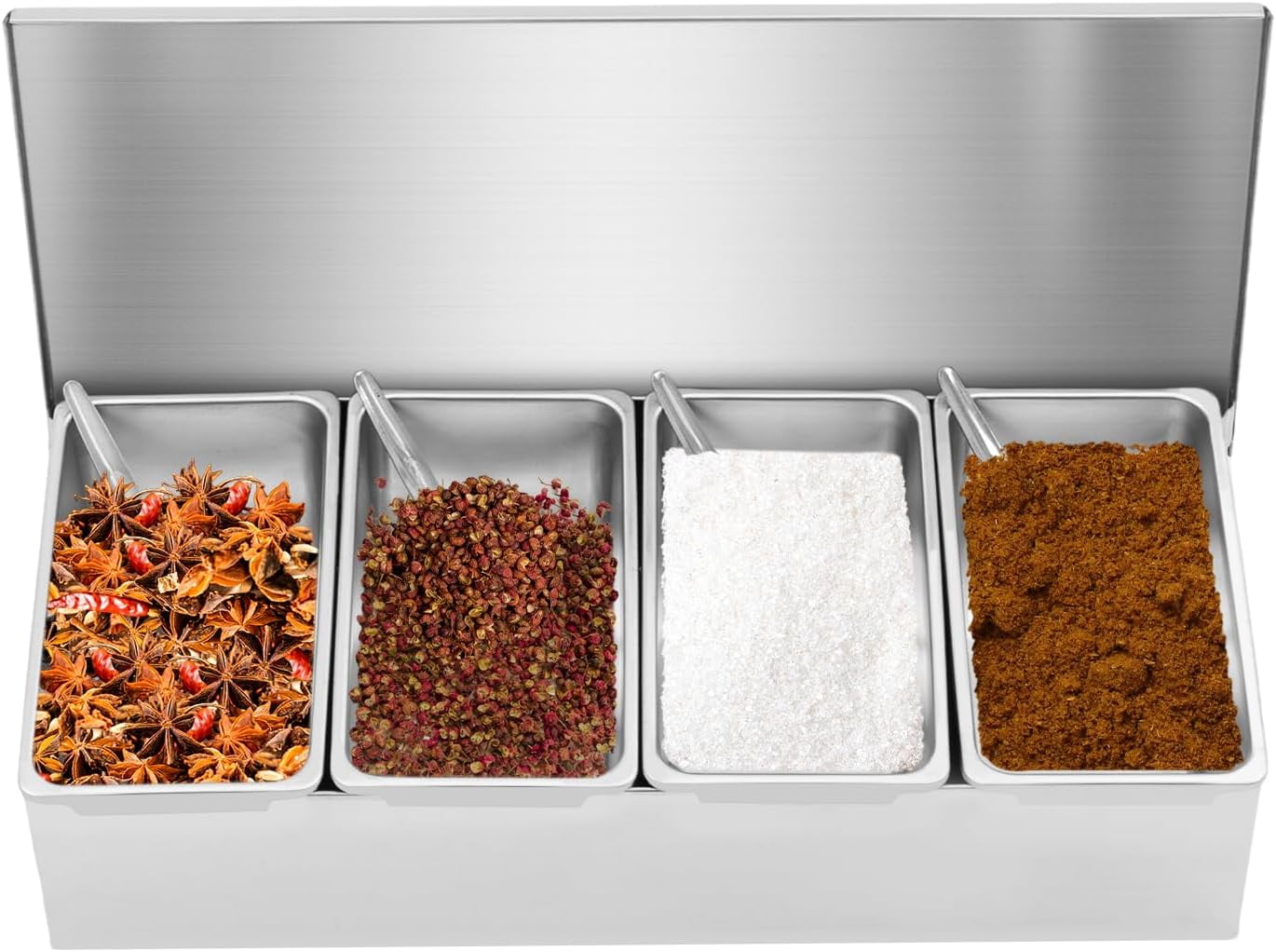 4 Slots Condiment Jars Stainless Steel Condiment Carrier Rectangular ...