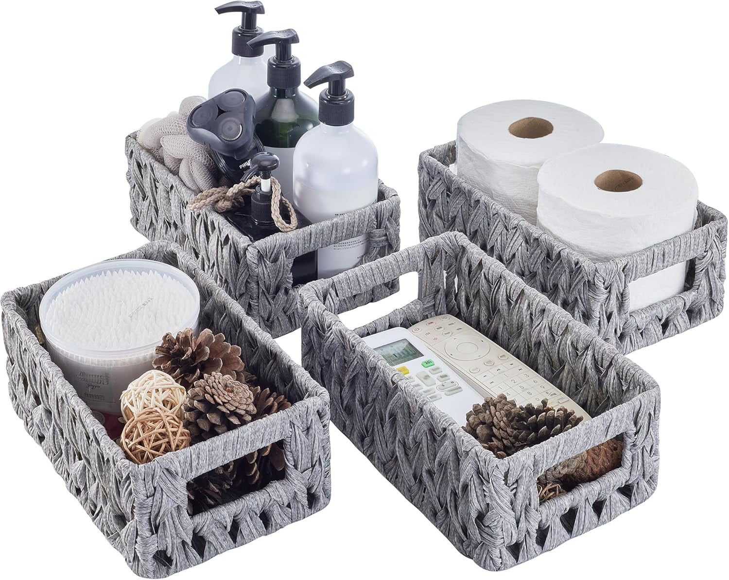 4 Small 10" Waterproof Wicker Baskets for Organizing, Plastic Woven ...