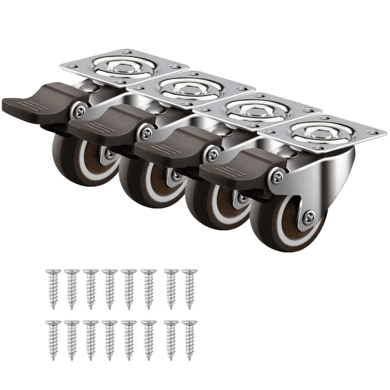 4 Small Swivel Casters 32mm/1.25" Furniture Casters with Brake Plates ...