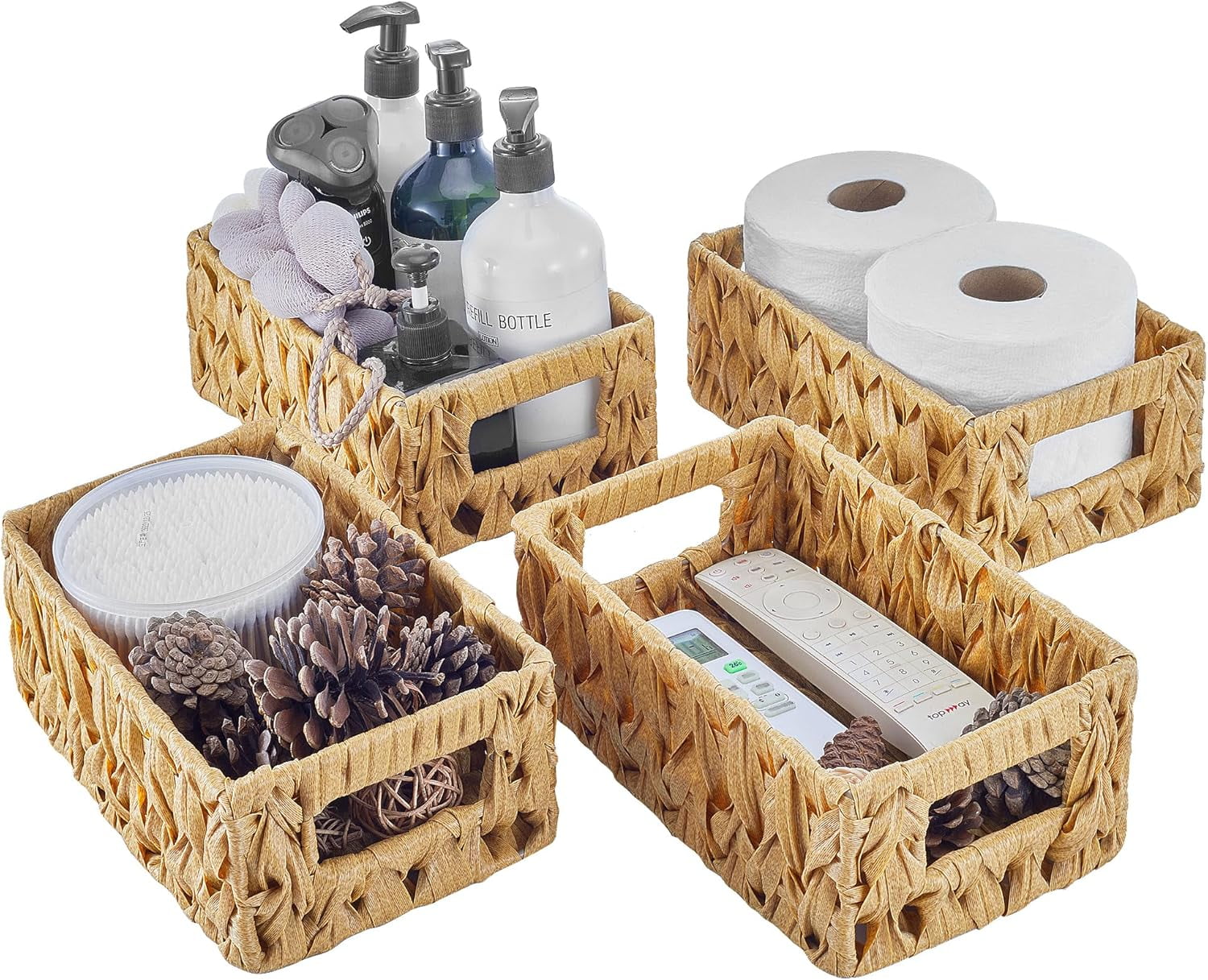 4 Small Waterproof Plastic Wicker Baskets for Organizing, 10" Long ...