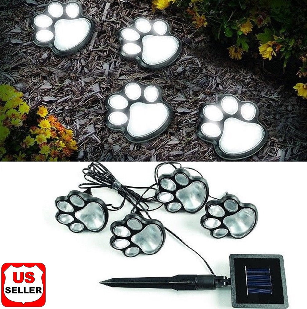 4 Solar Paw Print Lights Dog Path LED Cute Lawn Garden Patio Yard Decor ...