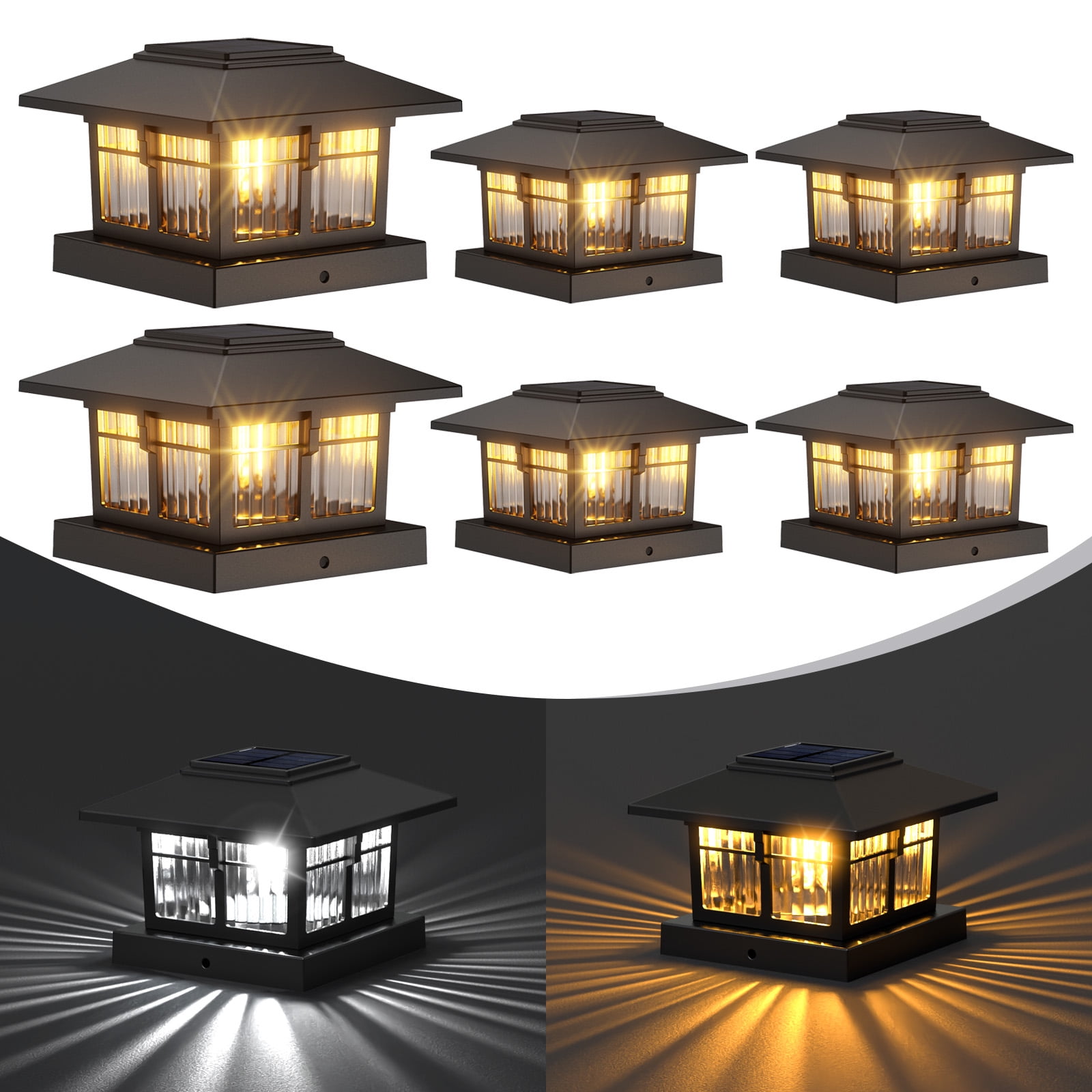 4x4 Solar Post Cap Lights, 6 Pack Fence Deck Post Lights Outdoor Solar ...