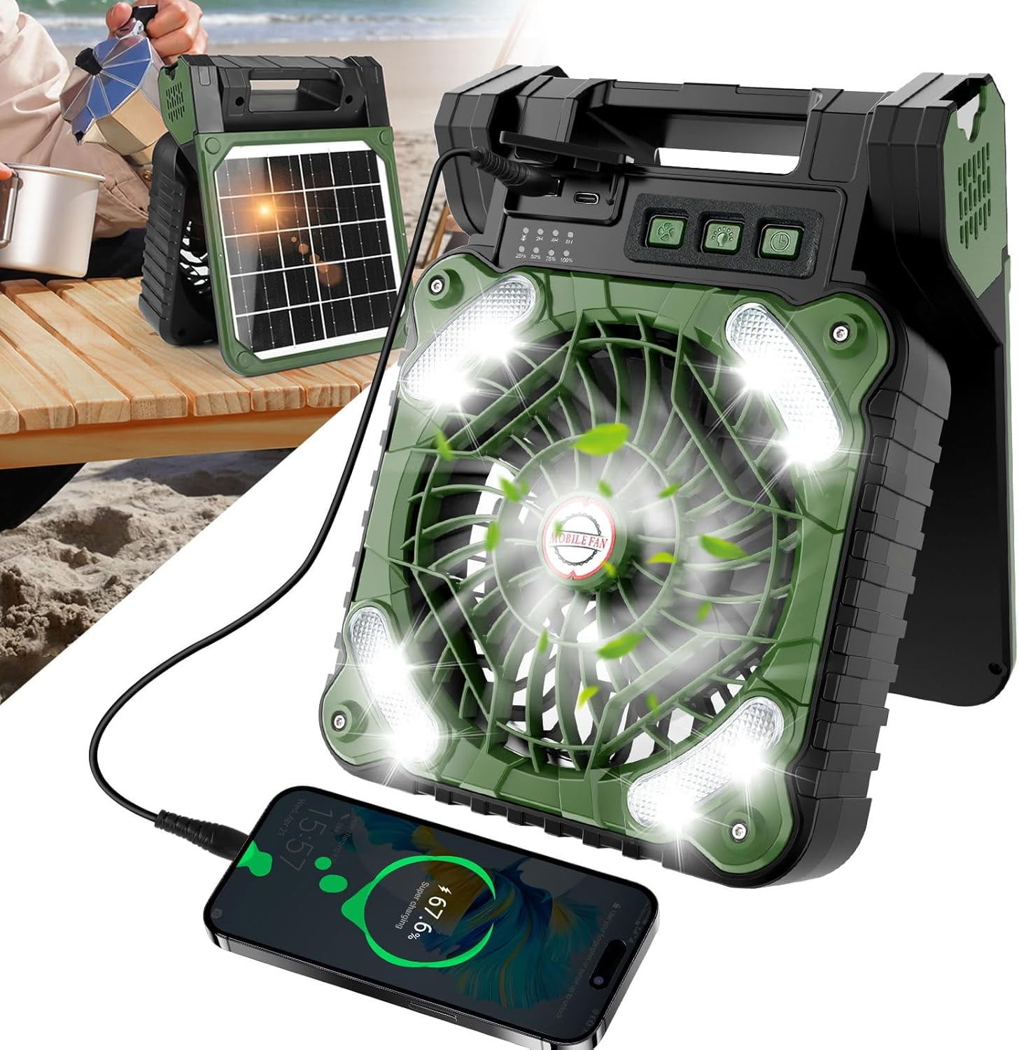 4 Speeds Solar Battery Operated Fan for Camping, 10000mAh Portable ...
