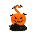 4" Spooky Halloween Glowing Pumpkin Light with Bats & Tombstone Base ...