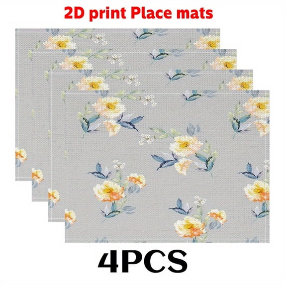 Of 4 Spring Table Mats (2D Print) Featuring Elegant Floral Designs ...