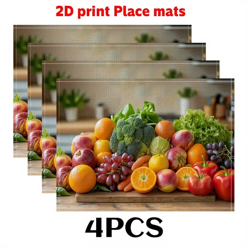 Of 4, Spring-Themed Table Mats Featuring a Vibrant Design of Fruits And ...