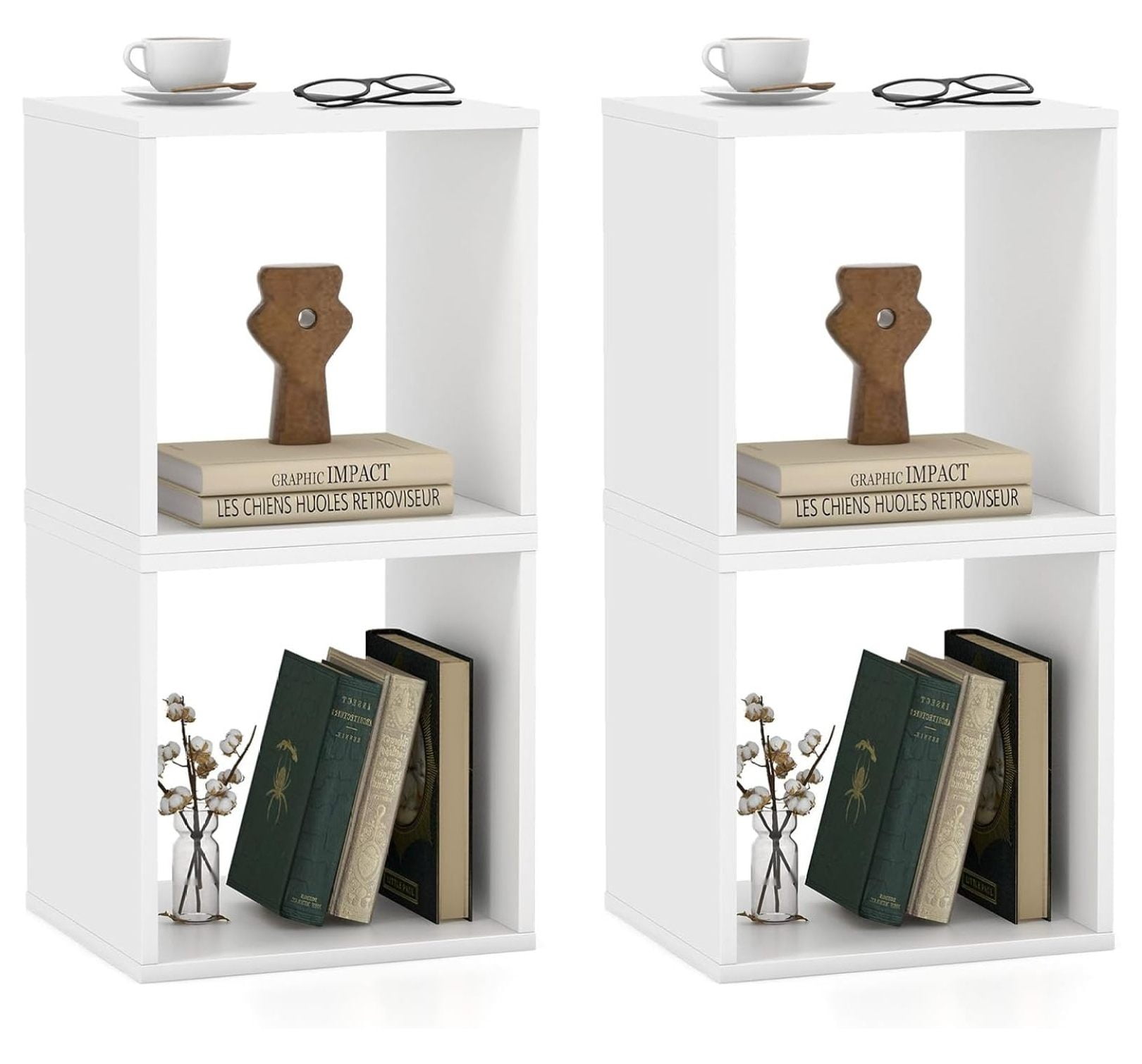 4 Stackable Bookshelf Cubes, Cubical Storage Organizer with 4 Removable Open Shelves, Small Book ...