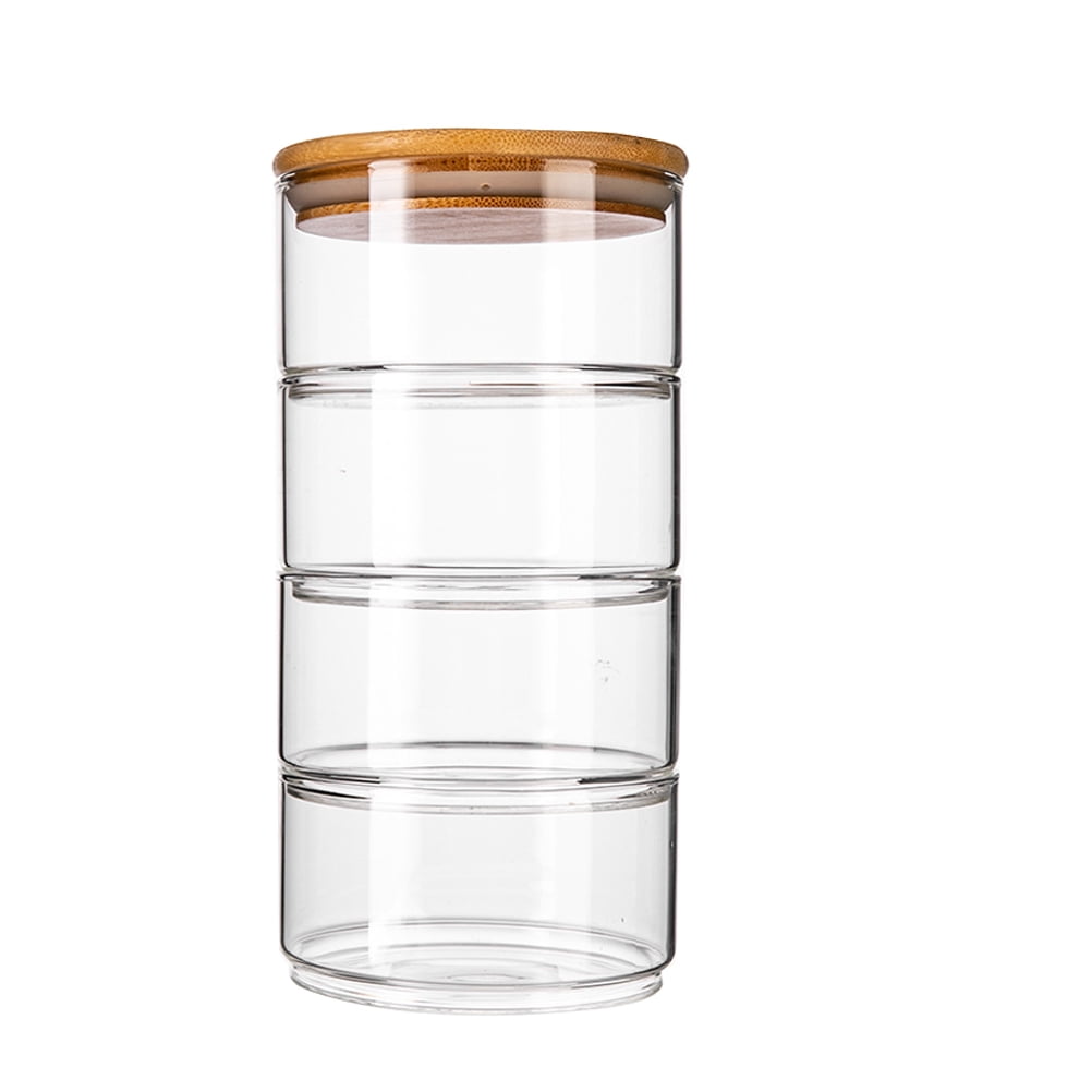 4 Stackable Glass Jars with Lids with Storage Bowls for Fruit Salad ...