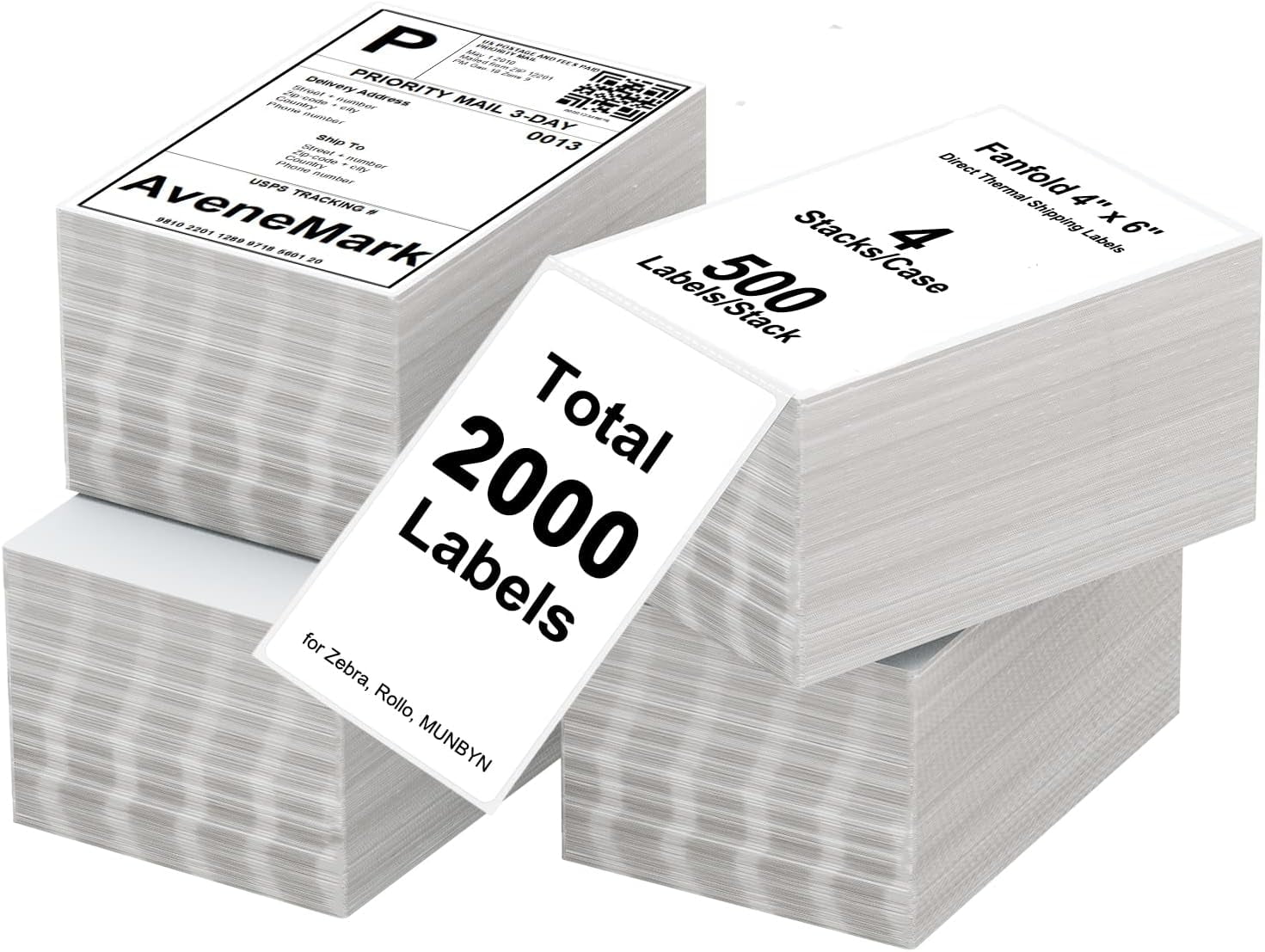 4 Stacks 2000 Labels 4" x 6" Fanfold Direct Thermal Labels, Postage ...